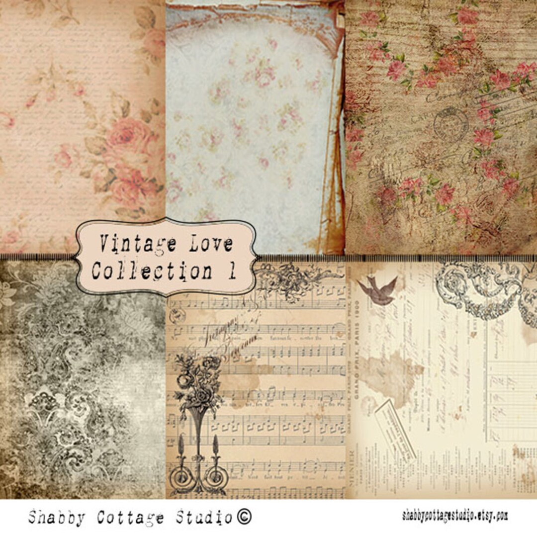 Digital Paper 8.5x11 Inch INSTANT DOWNLOAD 6 Pack Vintage Love ...