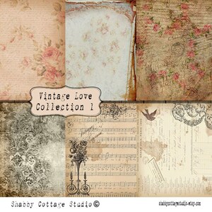 Digital Paper 8.5x11 Inch INSTANT DOWNLOAD 6 Pack Vintage Love ...