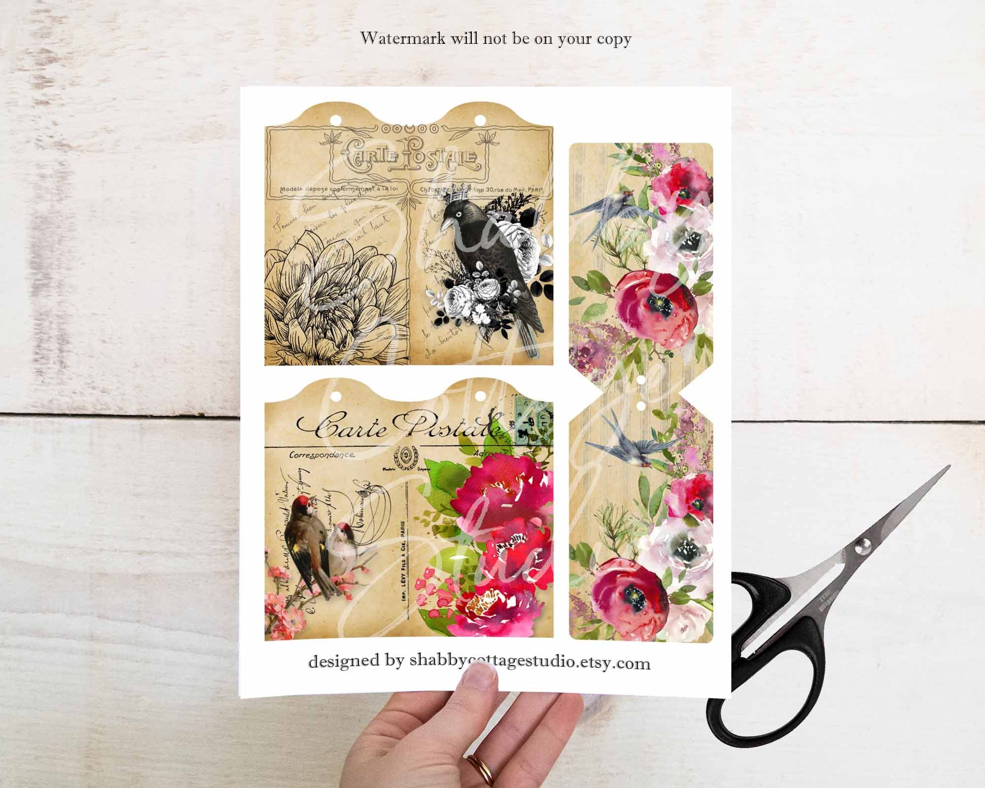 Foldable Birds and Flowers Tags Instant Printables Digital - Etsy