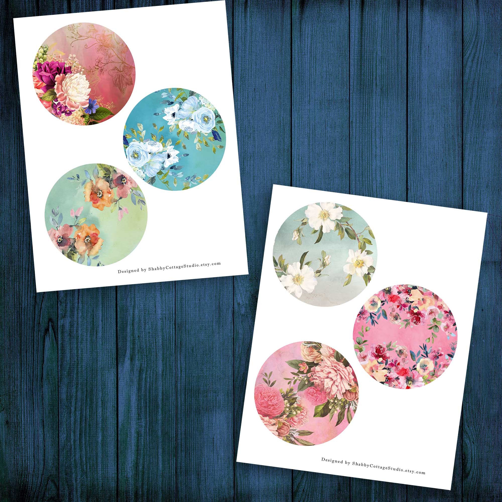 Floral Circle Stickers Collage Sheet Print Yourself for | Etsy