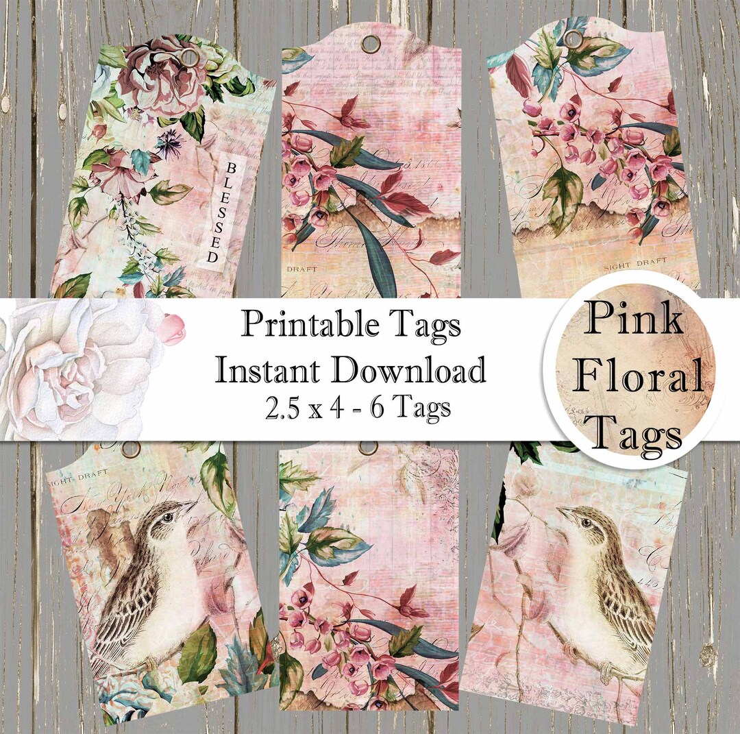 Pink Floral Tags - Instant Digital Download - Printable Collage Sheet ...