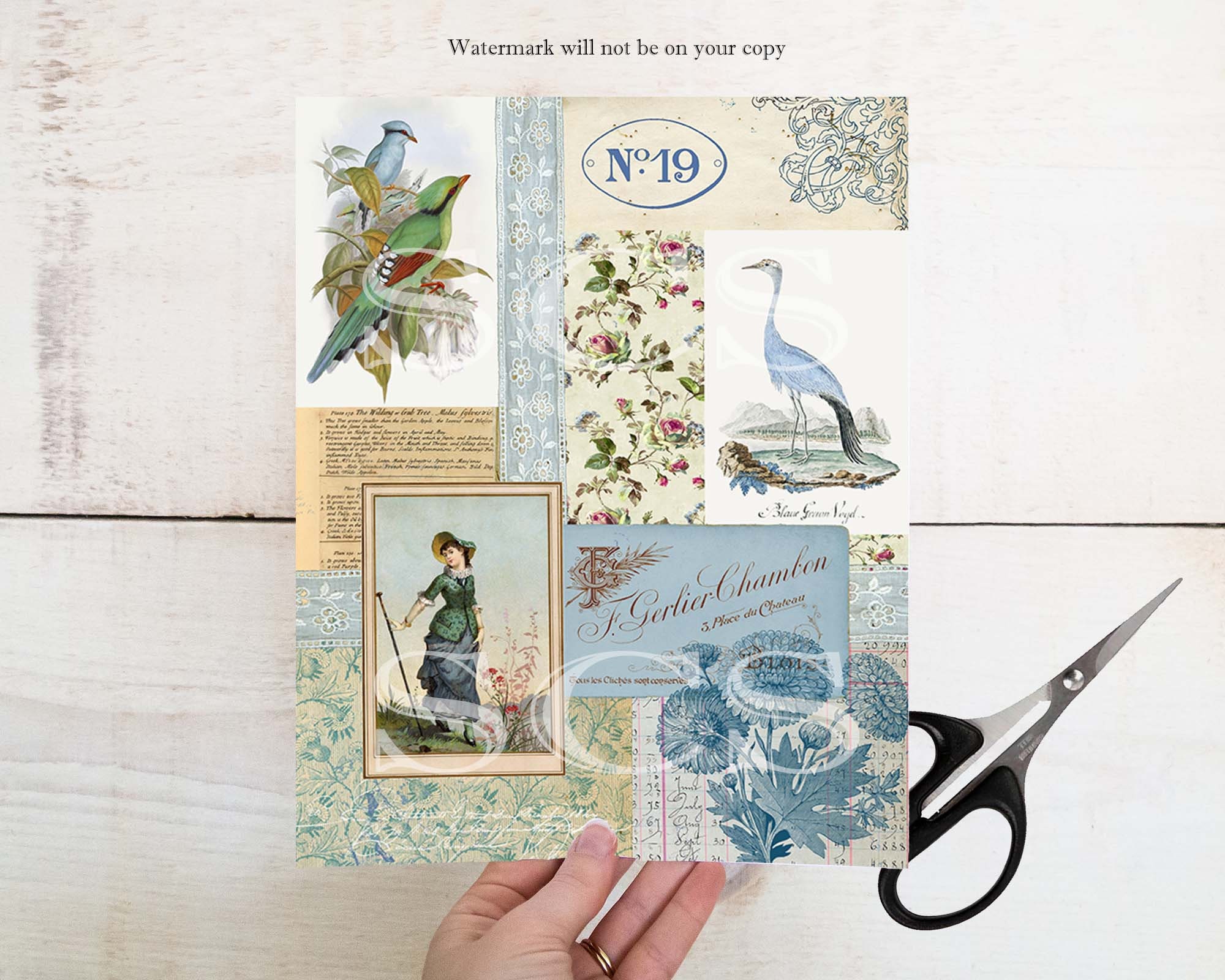 Ephemera Collage Papers Blue Printable Paper Pack Digital - Etsy