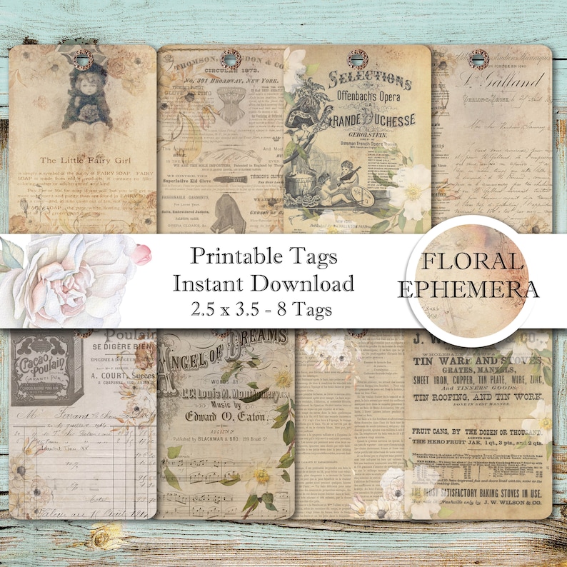 Floral Ephemera Tags Printable Download Digital Collage - Etsy