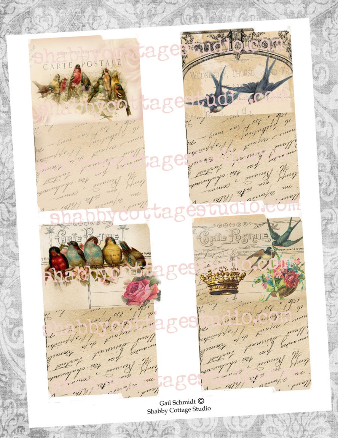 DIGITAL Download Birdy Mini File Folders Birds Roses Florals French ...