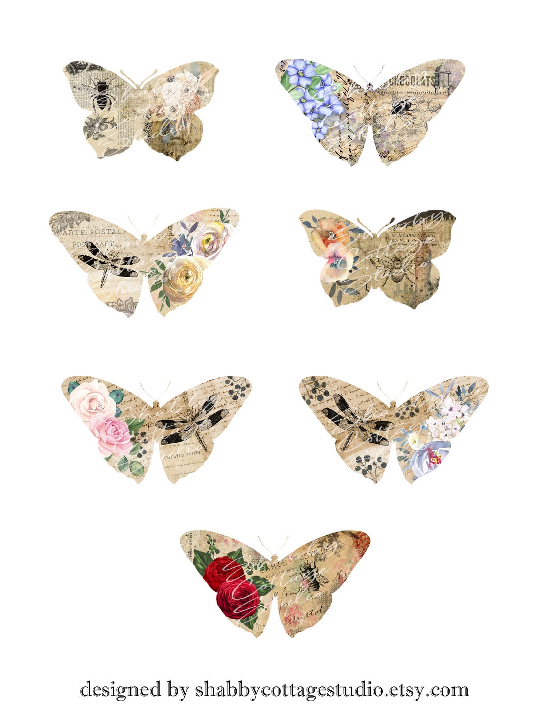 Digital Collage Sheet Printable Download Butterflies 3 for - Etsy