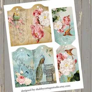 Foldable Birds and Flowers Tags - Instant Printables Digital Download ...