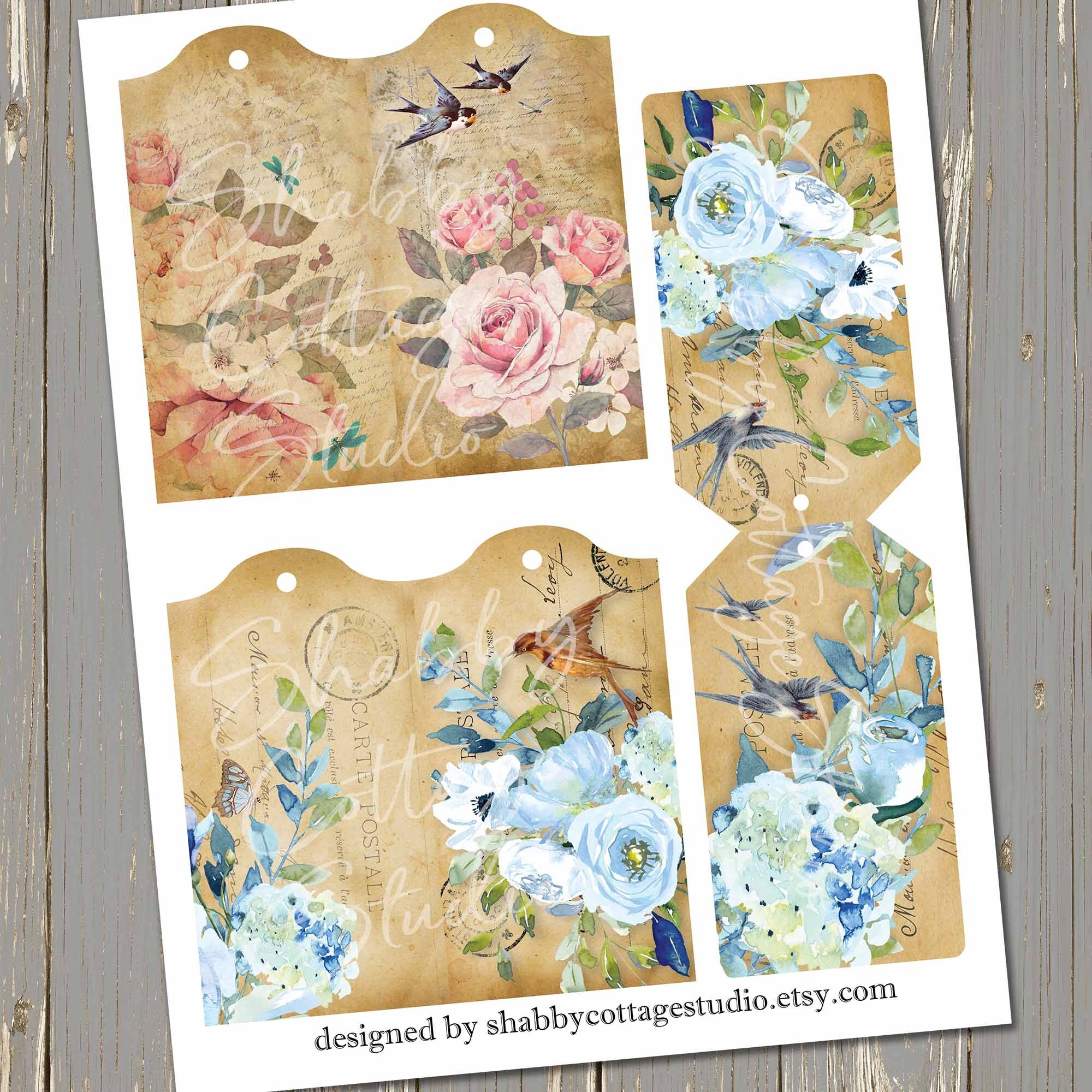 Foldable Birds and Flowers Tags Instant Printables Digital - Etsy