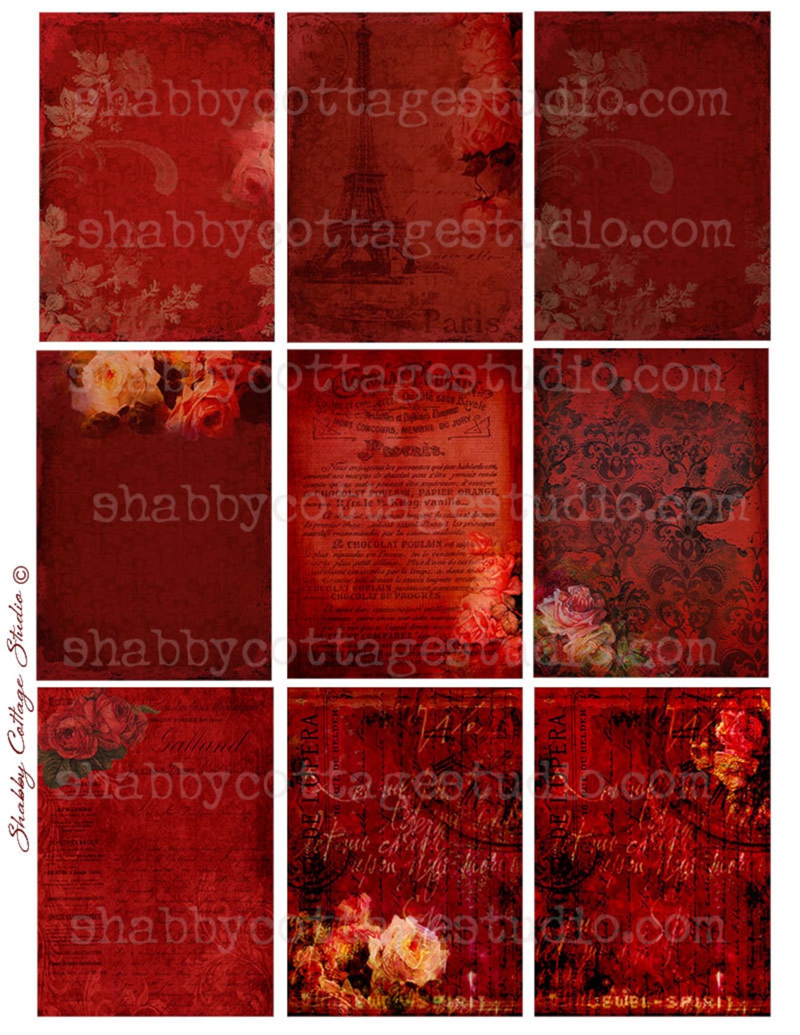 ATC Backgrounds Romantic Red Instant Download Digital | Etsy