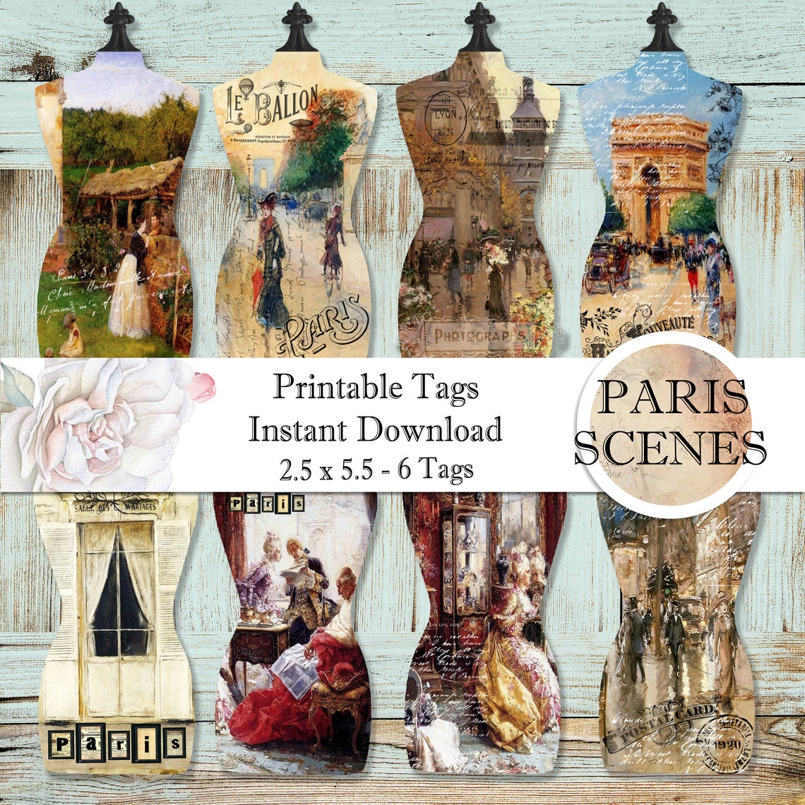 Paris Scenes Torso Tags - Instant Digital Download - Dressmaker Forms ...