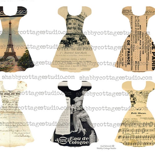 Digital Collage Sheet Printable Download Party Dress Shape - Etsy