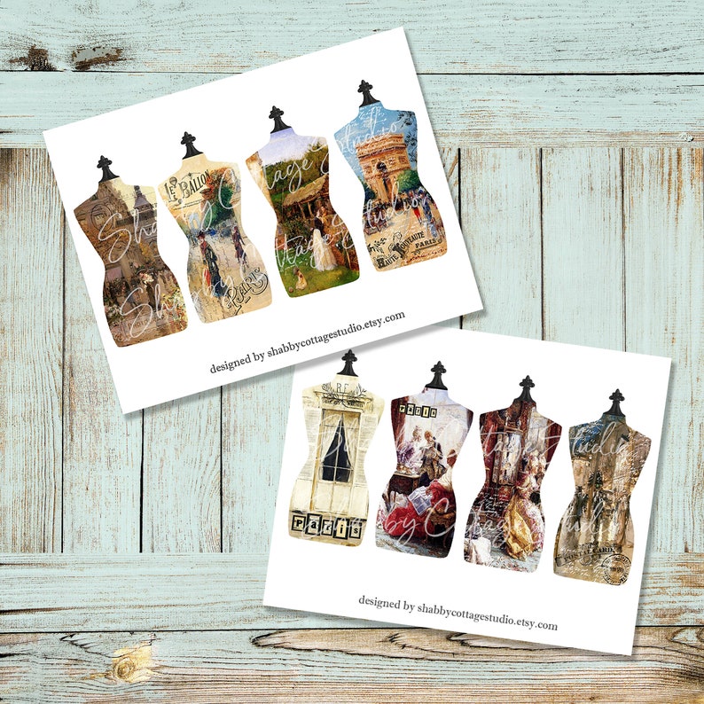 Paris Scenes Torso Tags - Instant Digital Download - Dressmaker Forms ...