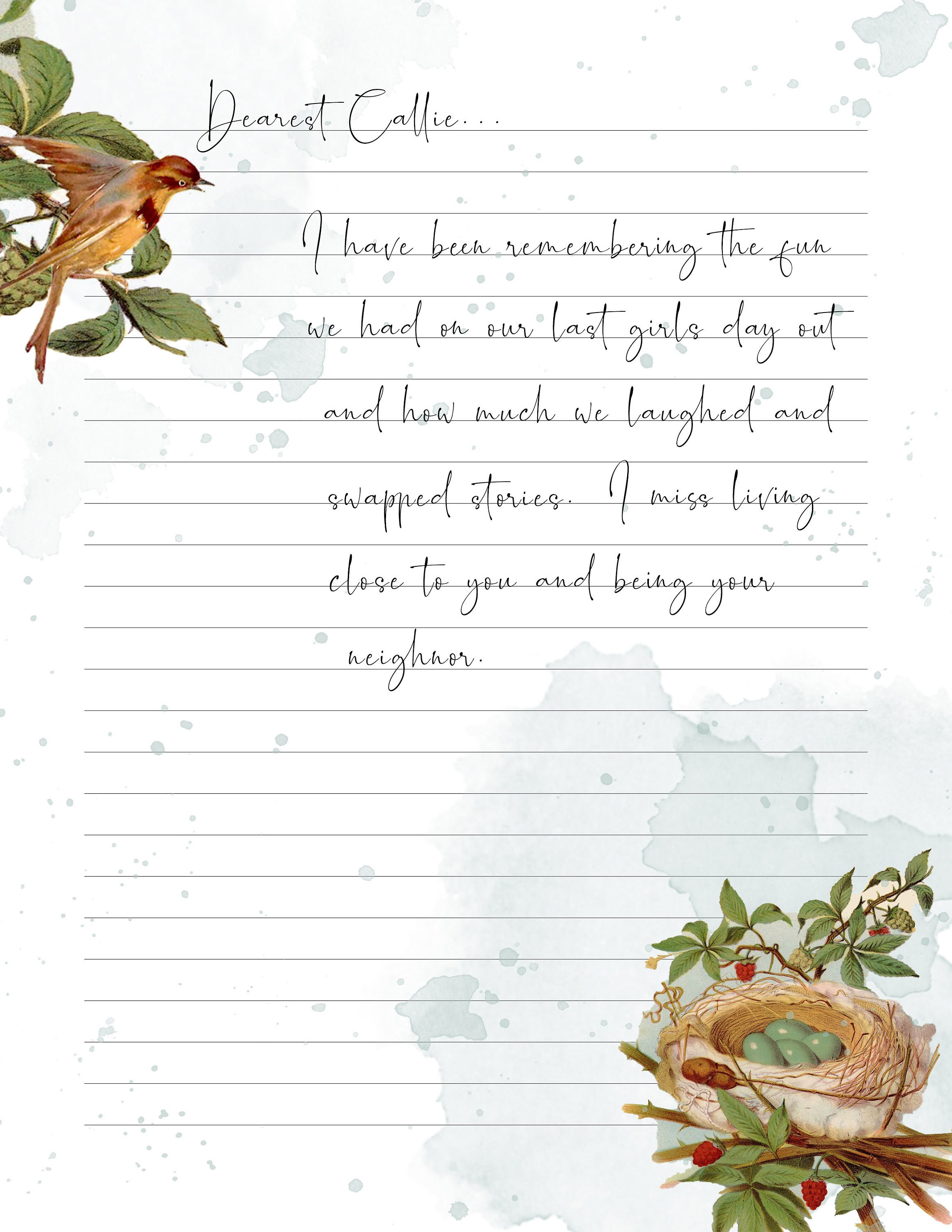 Bird Nest Printable 8.5x11 Stationery Set Writing Paper | Etsy