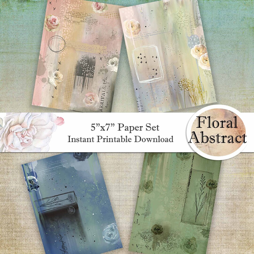 Floral Abstract 5x7 Inch Printable Collage Papers Pack - Instant ...