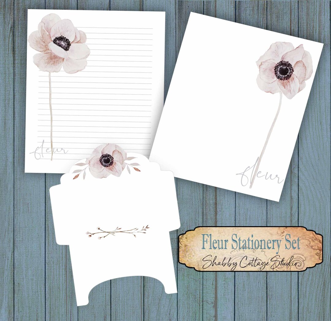 Floral Writing Paper and Envelope Set 8.5 X 11 - Printable Poppy Floral ...