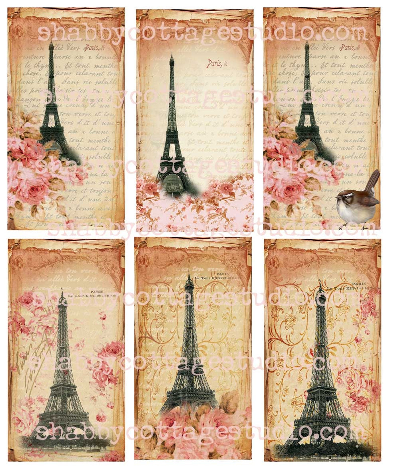 INSTANT DOWNLOAD DIGITAL Collage Sheet Paris Spring French Roses Shabby ...