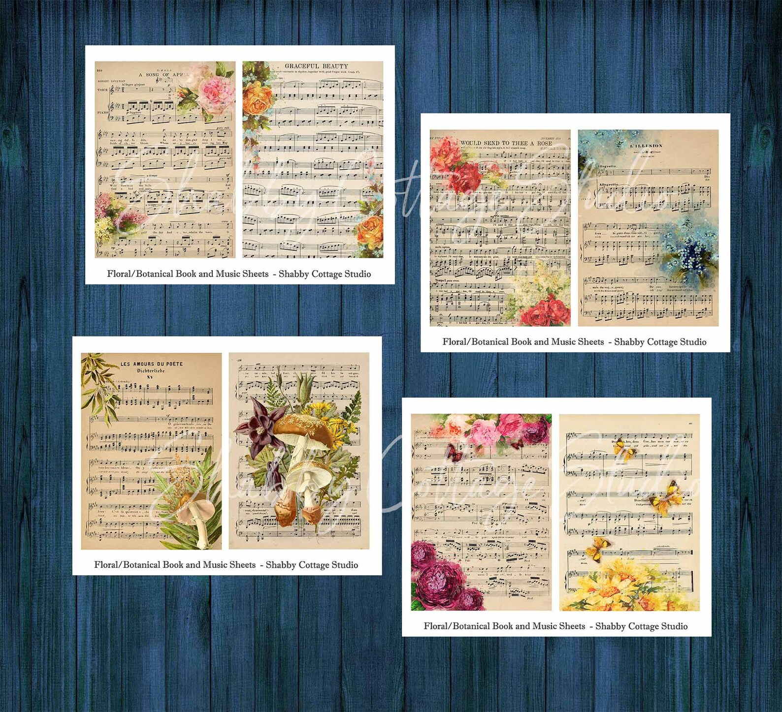 Floral Botanical Book and Music Sheet Printables Digital - Etsy