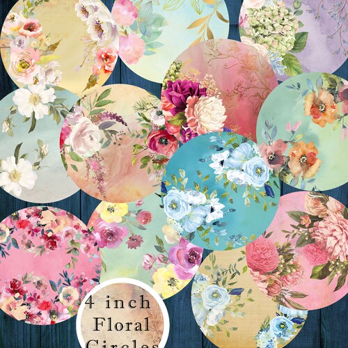 Floral Circle Stickers Collage Sheet Print Yourself for - Etsy