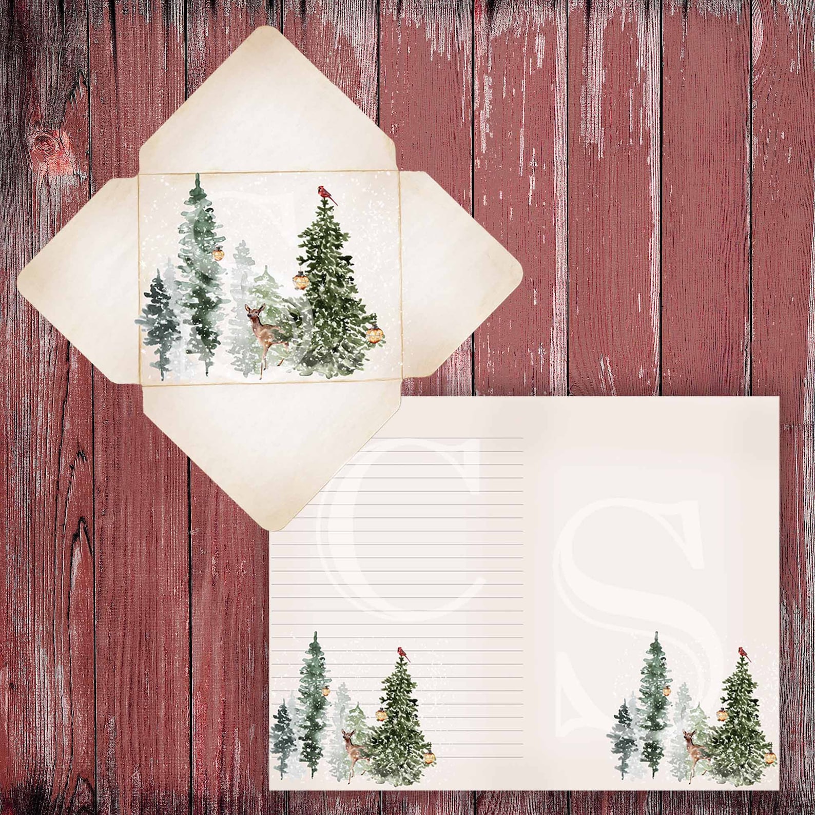 Christmas Digital Papers Printable Christmas Stationery Set | Etsy