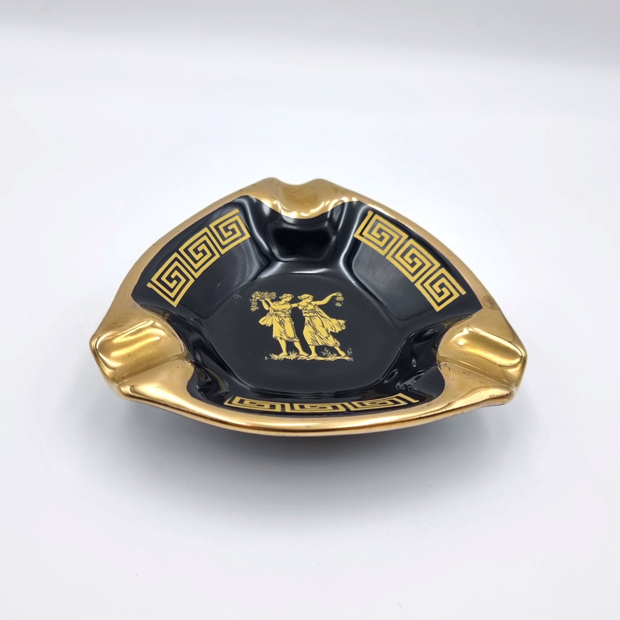 Vintage Ashtray in Black and 24K Gold Made in Greece, Home Decor Gifts ...