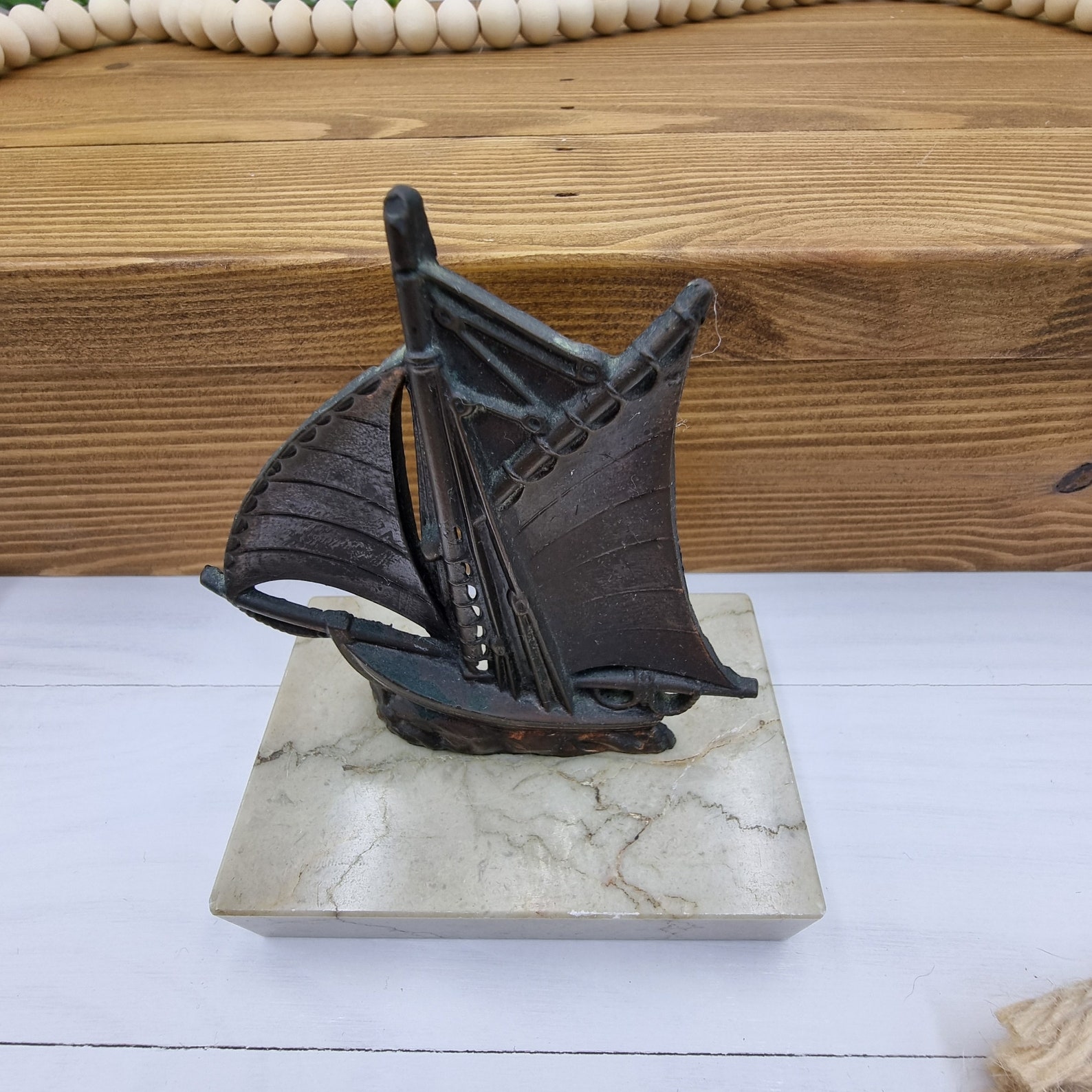 French Vintage Sailing Ship Spelter on Marble Plinth, 1940s Gem - Etsy