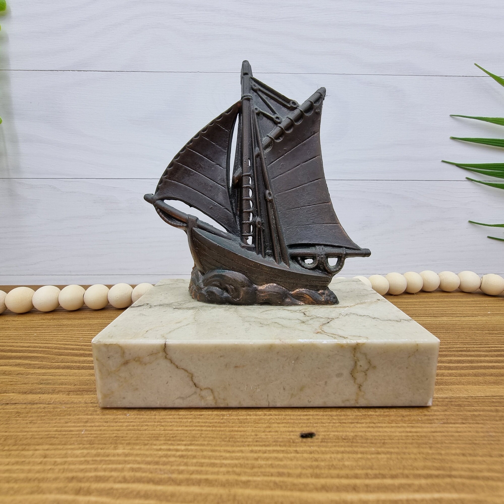 French Vintage Sailing Ship Spelter on Marble Plinth, 1940s Gem - Etsy