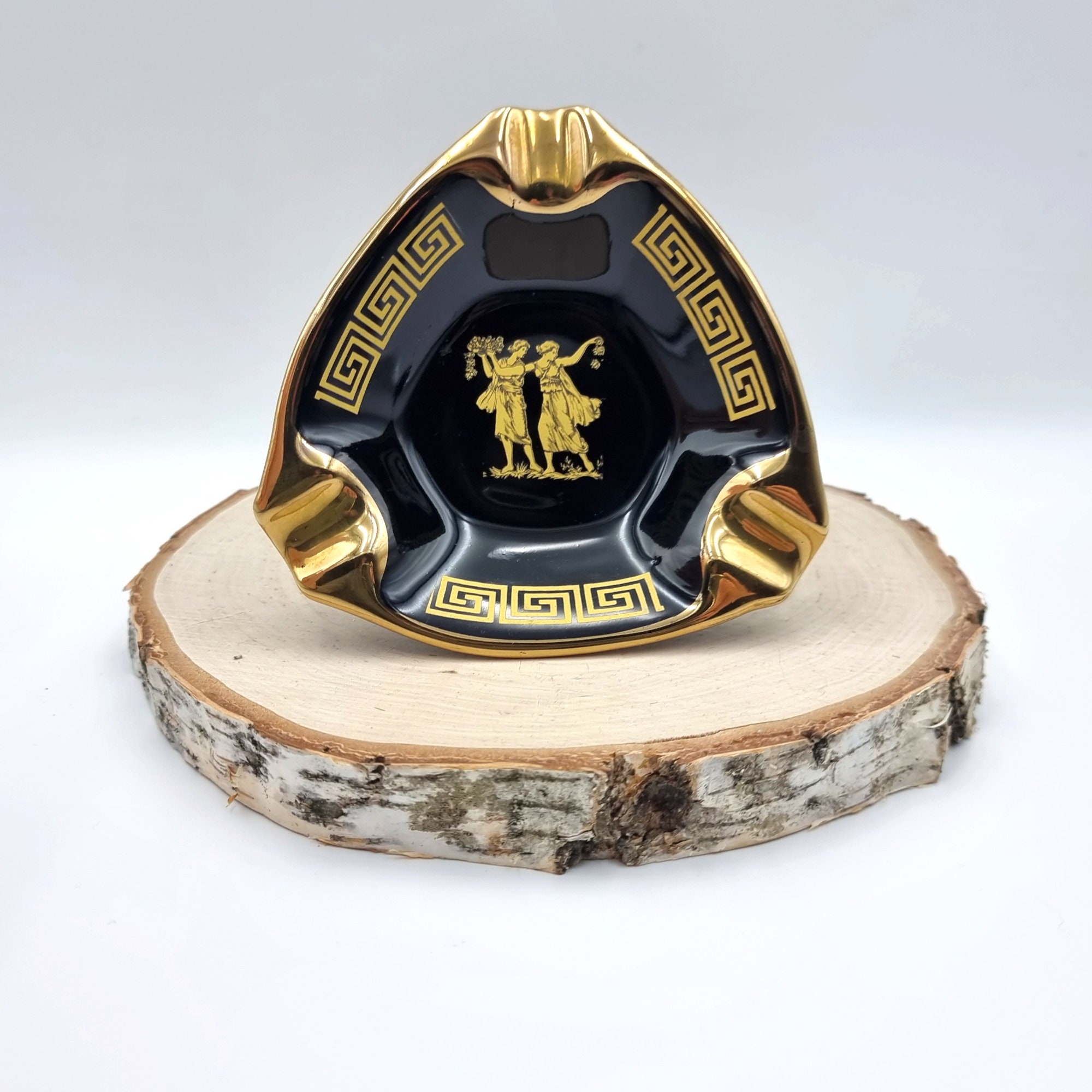 Vintage Ashtray in Black and 24K Gold Made in Greece, Home Decor Gifts ...