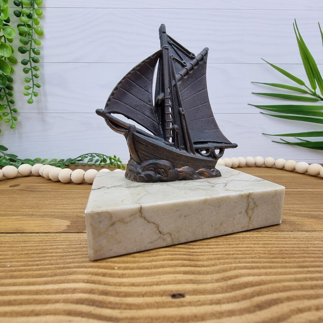 French Vintage Sailing Ship Spelter on Marble Plinth, 1940s Gem - Etsy