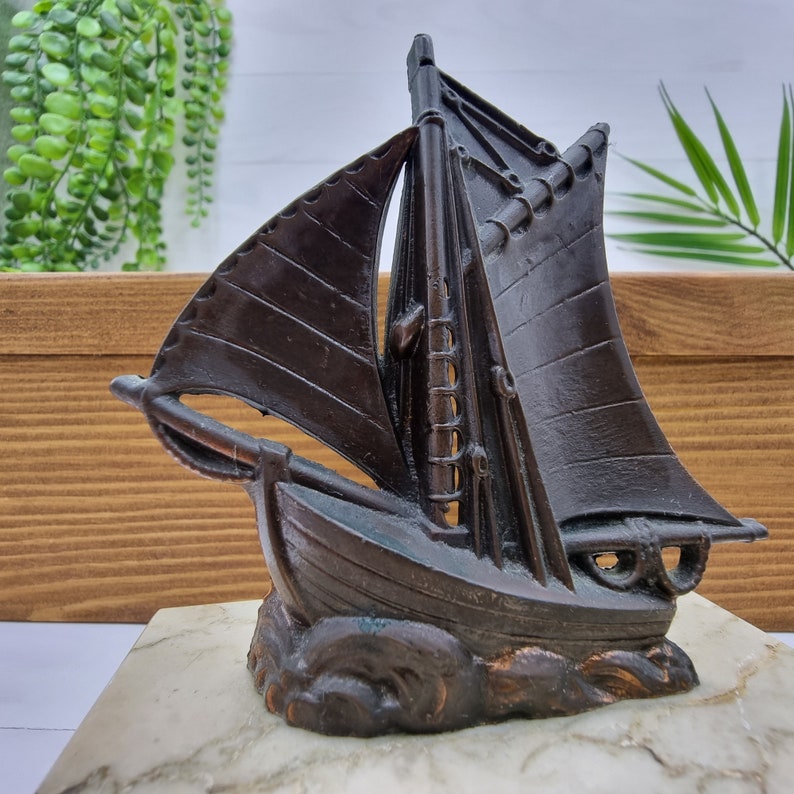 French Vintage Sailing Ship Spelter on Marble Plinth, 1940s Gem - Etsy