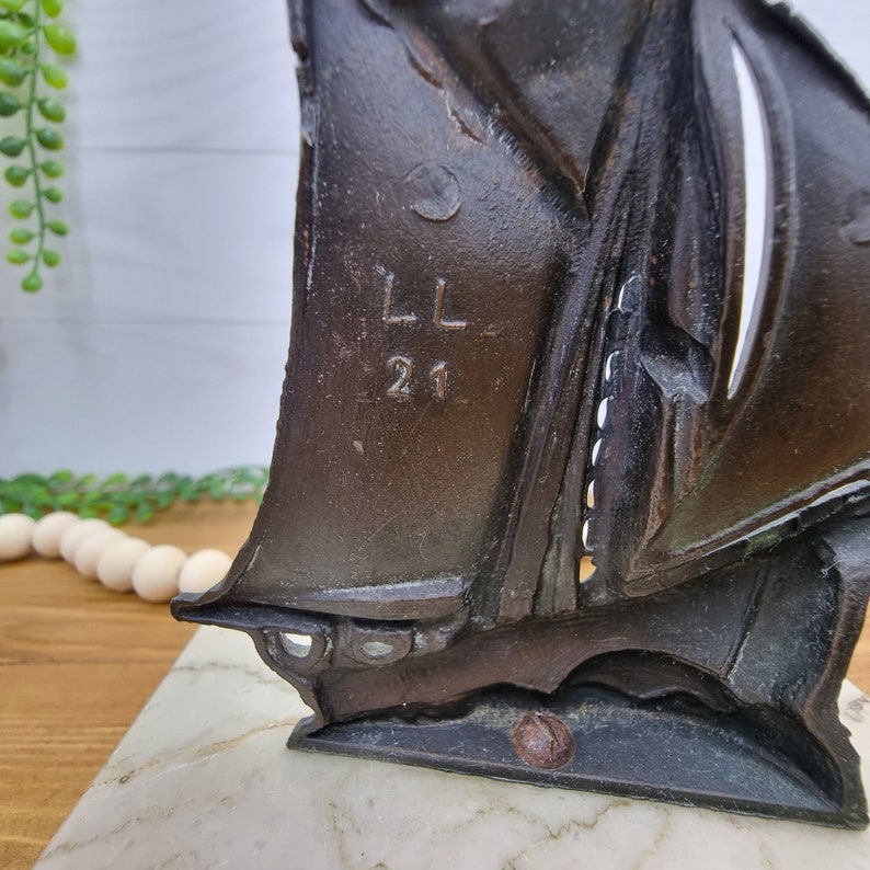 French Vintage Sailing Ship Spelter on Marble Plinth, 1940s Gem - Etsy