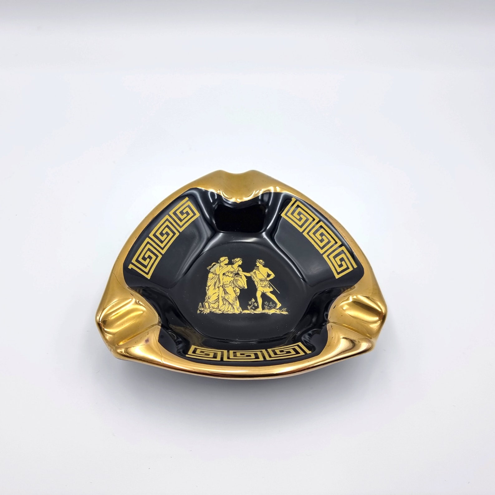 Vintage Ashtray in Black and 24K Gold Made in Greece, Home Decor Gifts ...