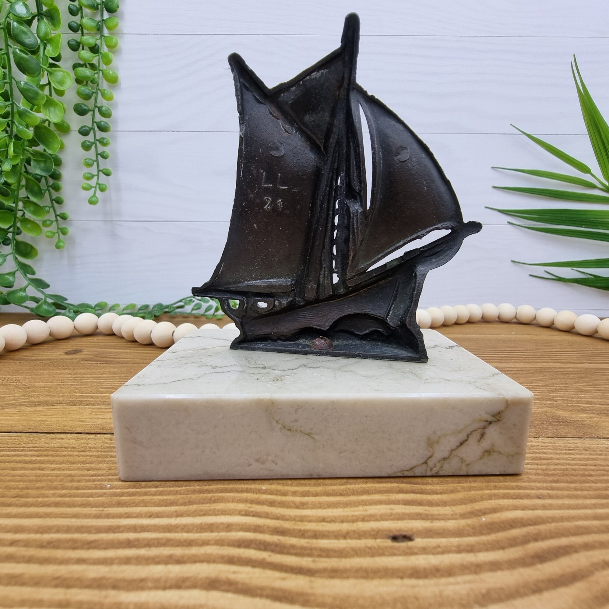 French Vintage Sailing Ship Spelter on Marble Plinth, 1940s Gem - Etsy