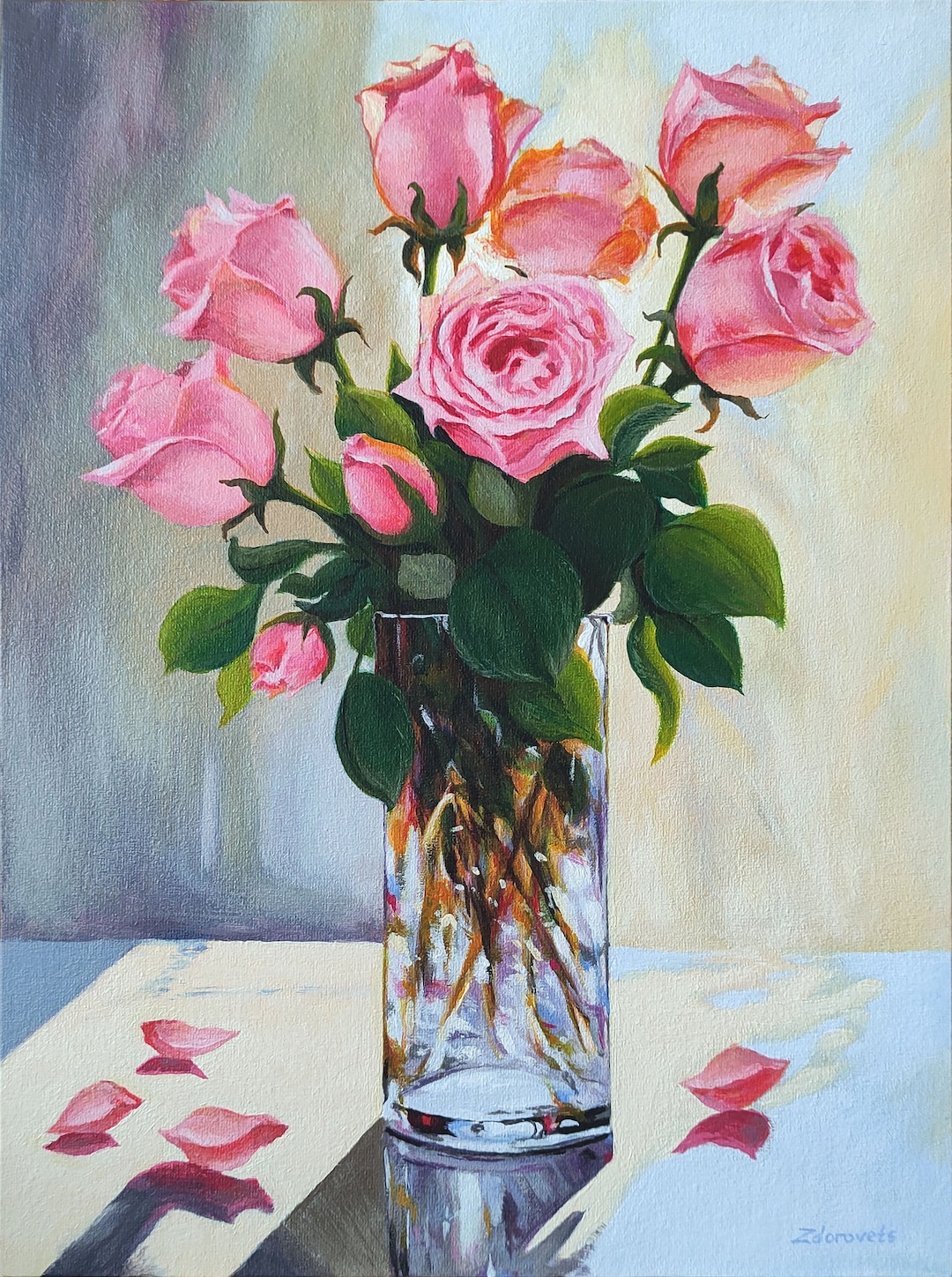 Roses in a Vase Painting Original Art Acrylic Floral Painting Gift Idea ...