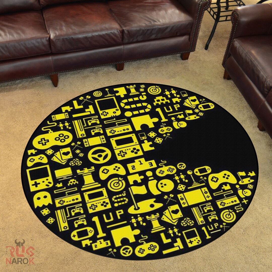 Nostalgic Video Game Rug, Arcade Rug, Gaming Carpet, Gamer Mat, Black ...