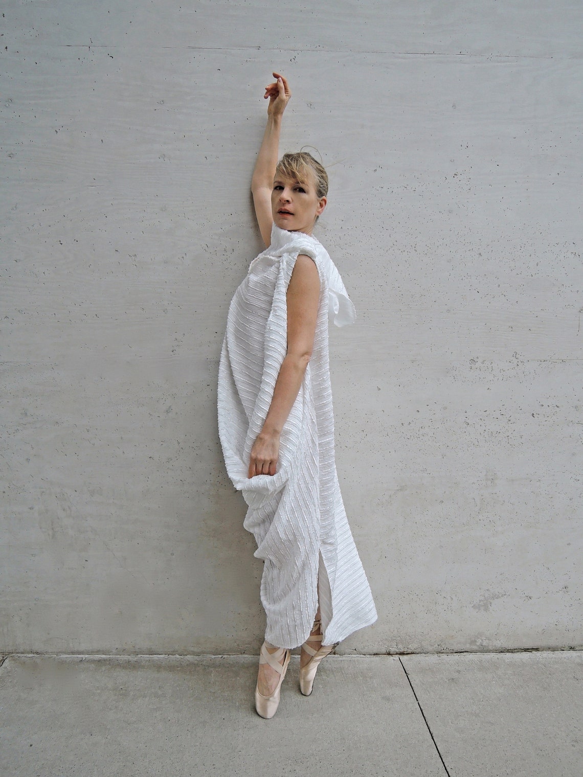 White Draped Dress, Washable Dress, Polyester Dress, Loose Fit - Etsy
