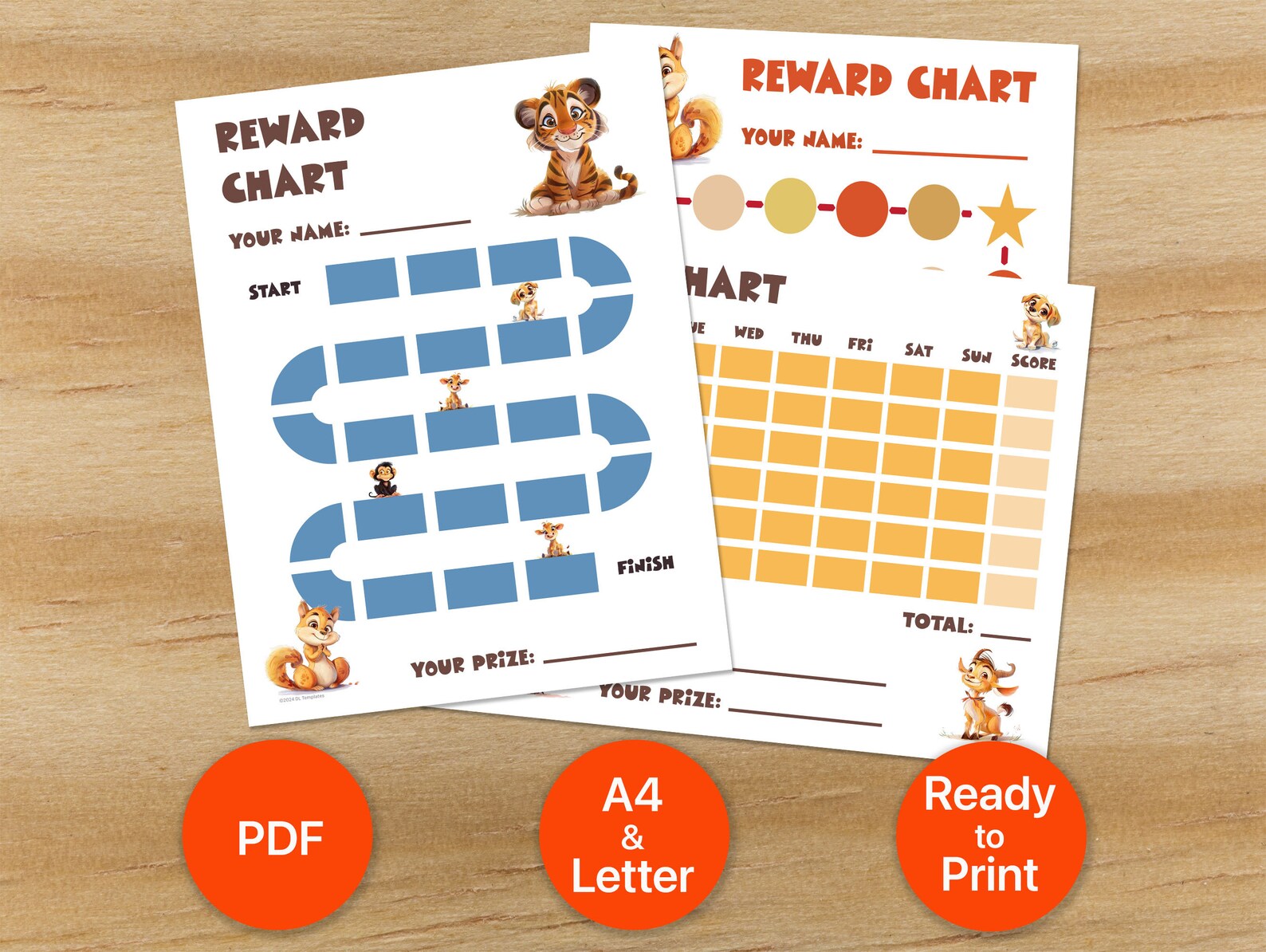 Printable Reward Chart for Kids Animal Poster for Chores Tracker ...