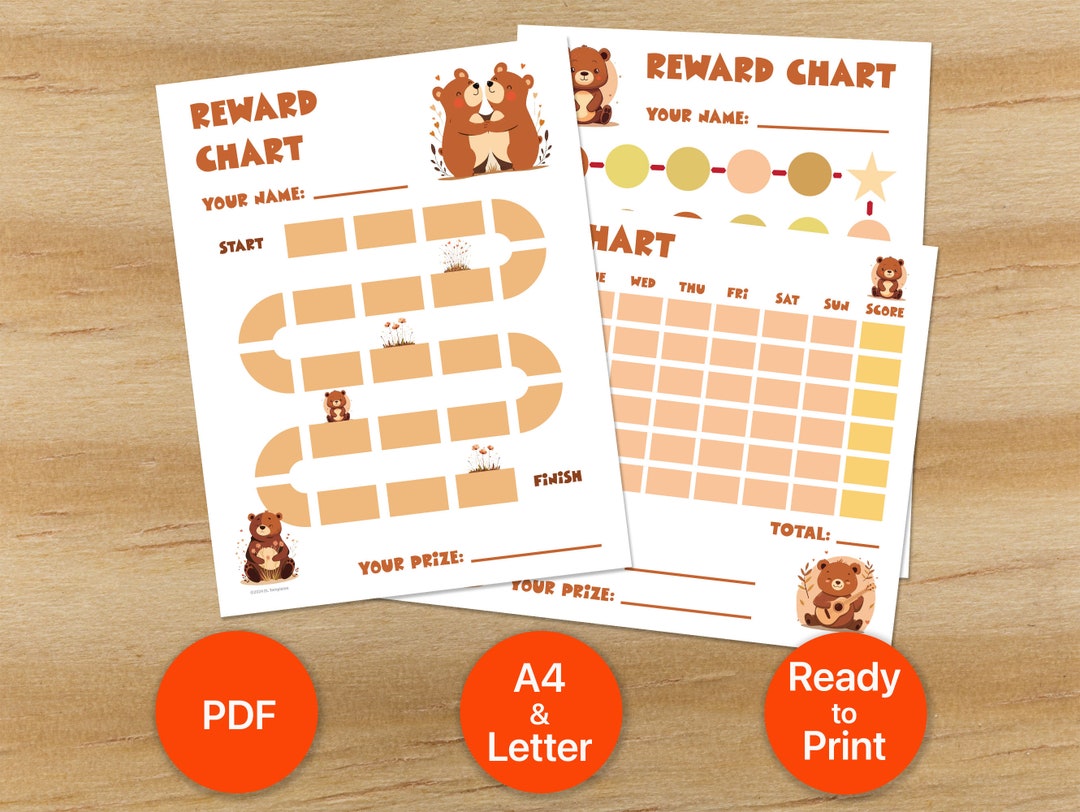 Printable Reward Chart for Kids Teddy Bear Poster for Chores Tracker ...