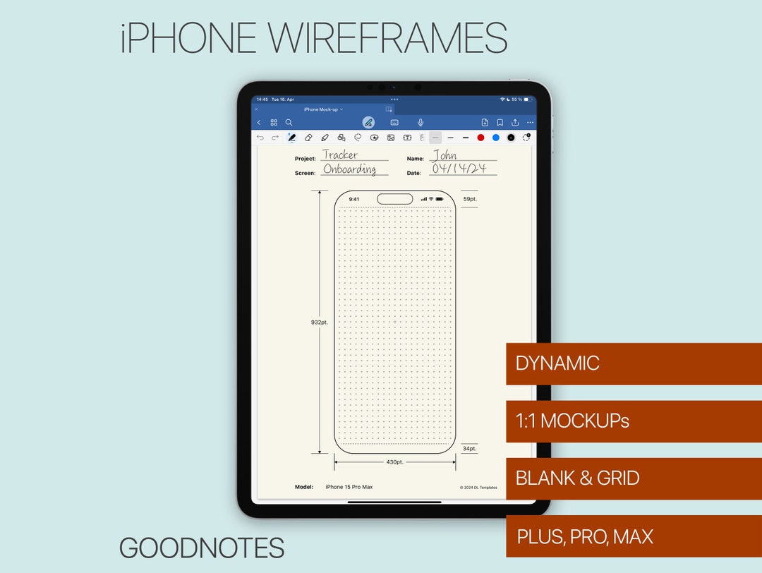 IPhone 15 Wireframe for Goodnotes 5 / 6 PDF With iPhone 15 Plus, Pro ...