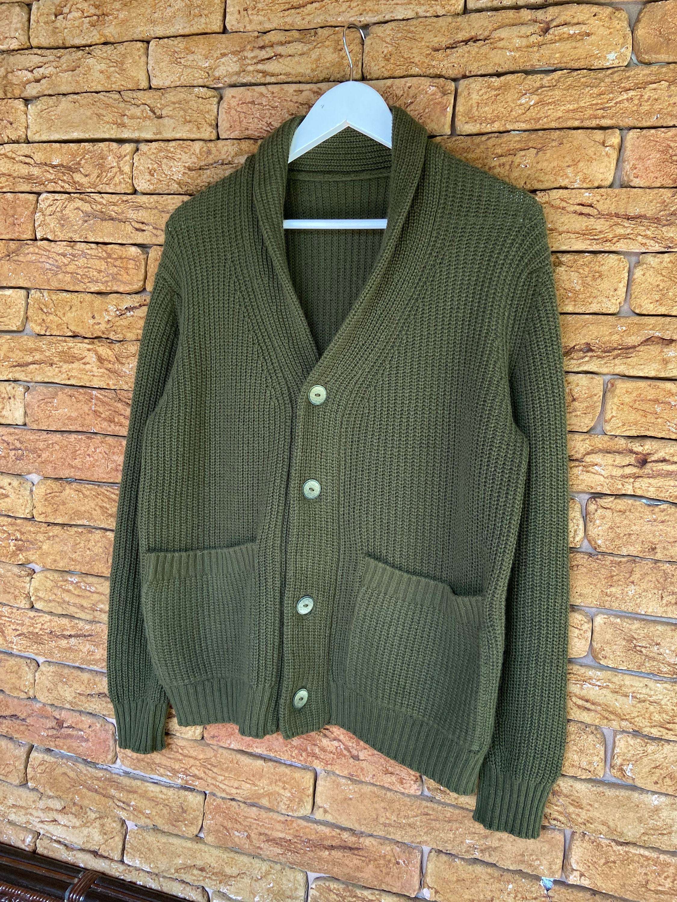 Green Knitted Woolen Men's Cardigan, Soft Merino Wool Men's Cardigan ...