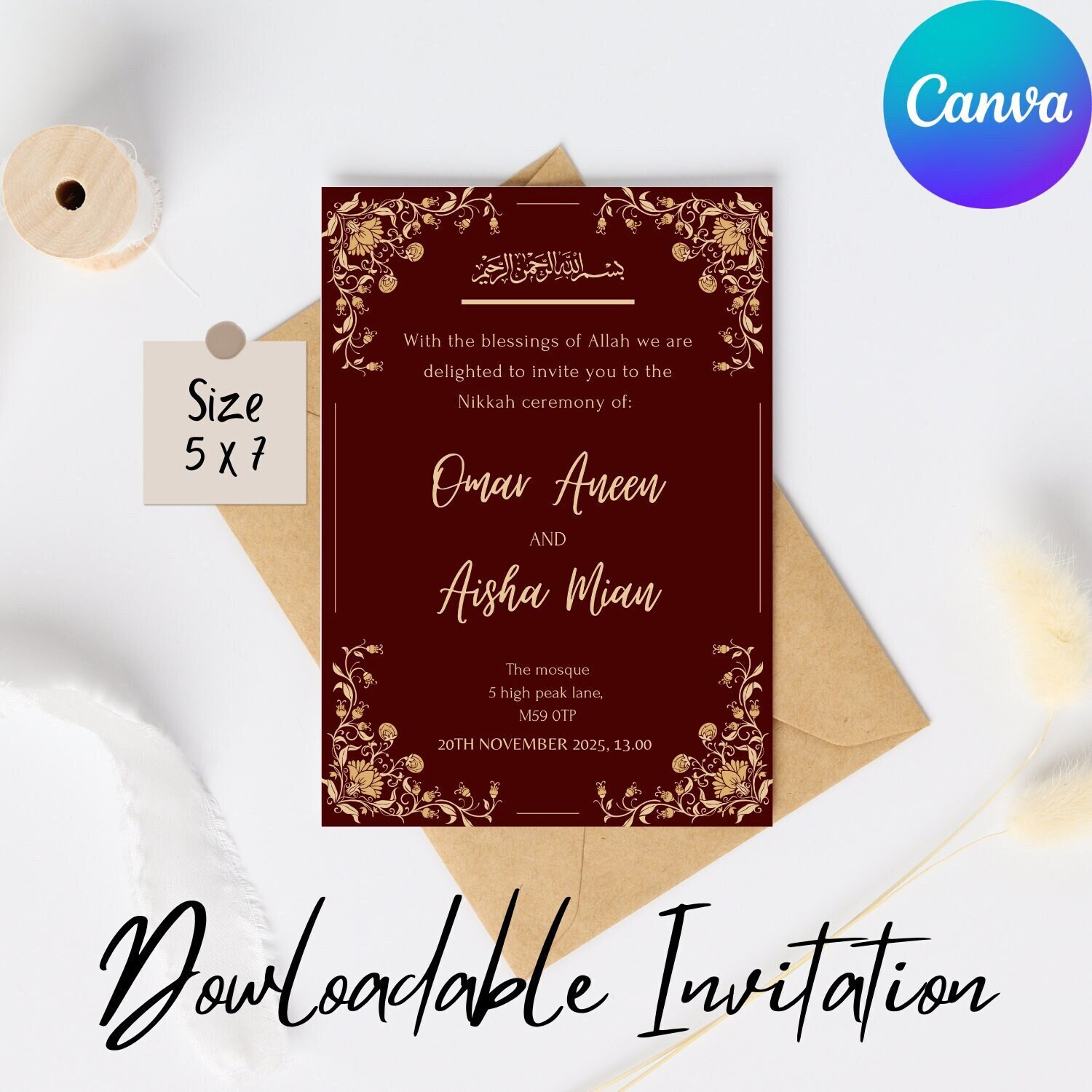 Nikkah Wedding Invitation, Nikkah Invite, Downloadable Invite, Nikkah ...