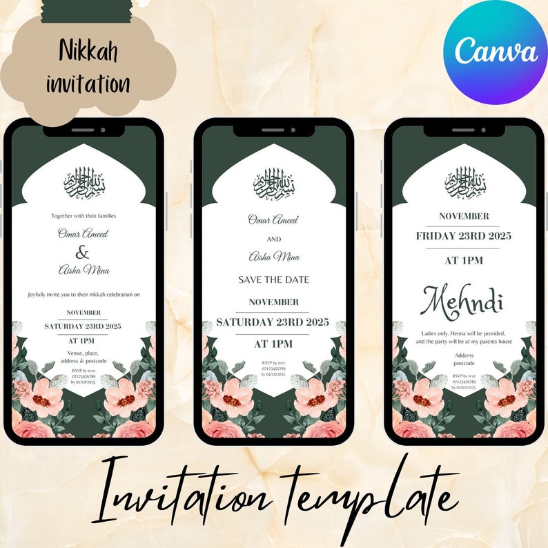 Nikkah Wedding Invitation, Nikkah Invite, Nikkah Invitations, Mehndi ...