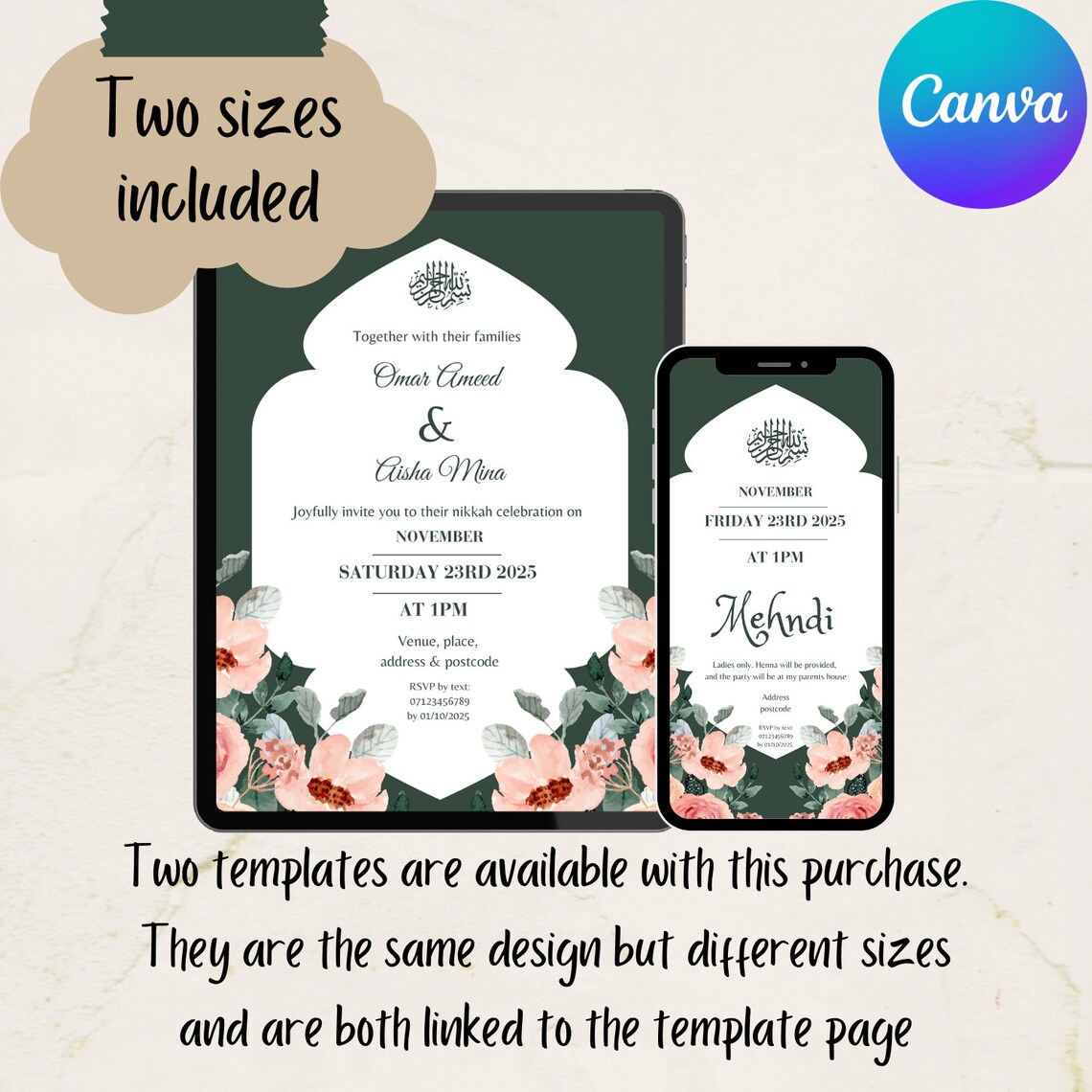 Nikkah Wedding Invitation, Nikkah Invite, Nikkah Invitations, Mehndi ...