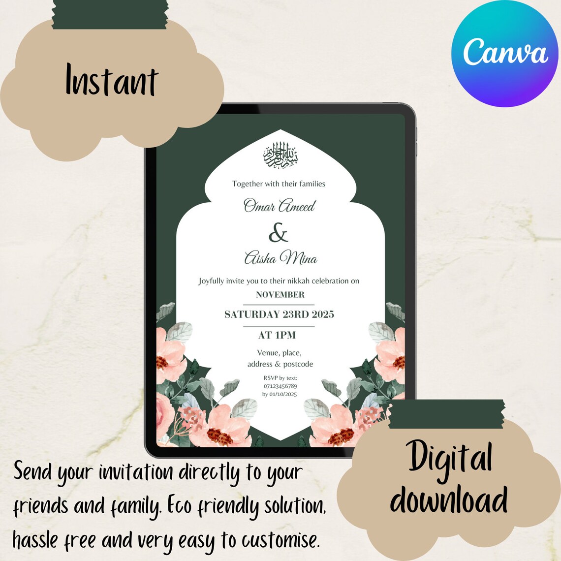 Nikkah Wedding Invitation, Nikkah Invite, Nikkah Invitations, Mehndi ...