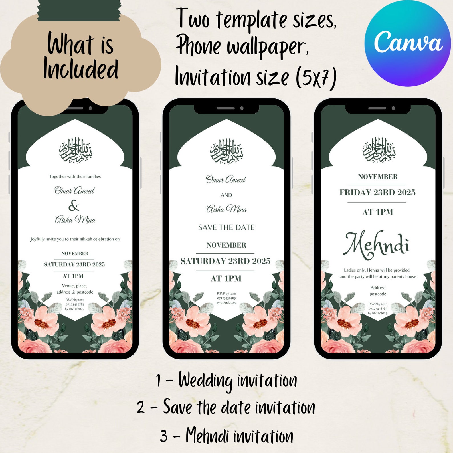 Nikkah Wedding Invitation, Nikkah Invite, Nikkah Invitations, Mehndi ...