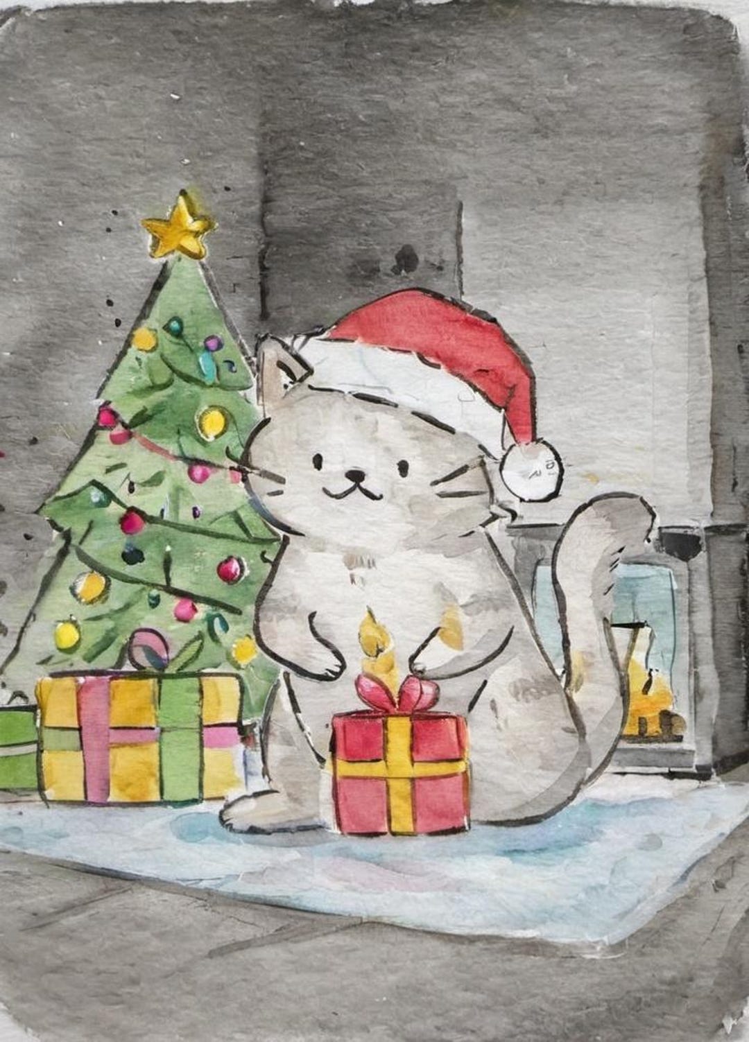 Cute Christmas Cat, Opening Present JPG - Etsy