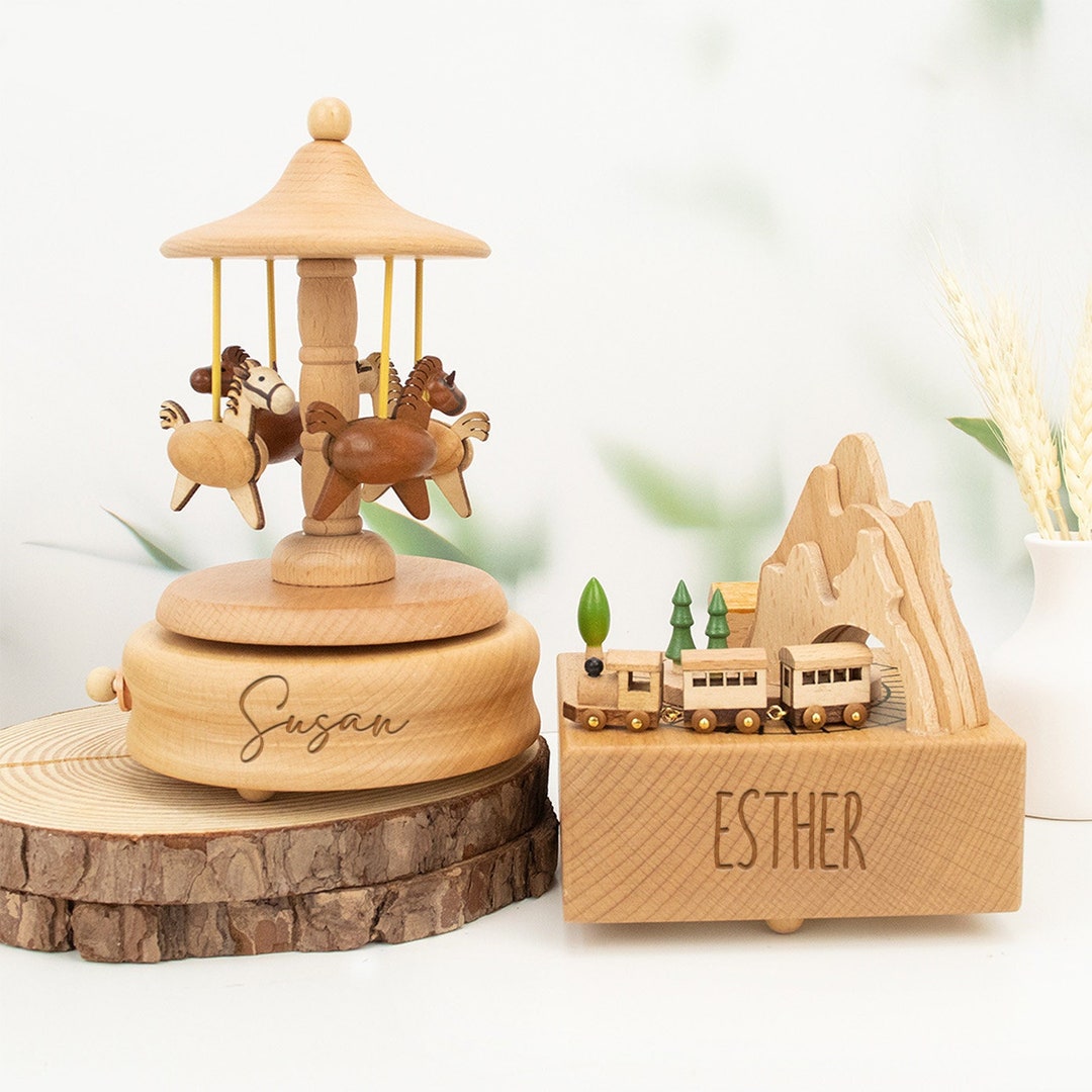 Personalized Wooden Train Music Box, Baby Boy Birthday Gifts, Keepsake ...