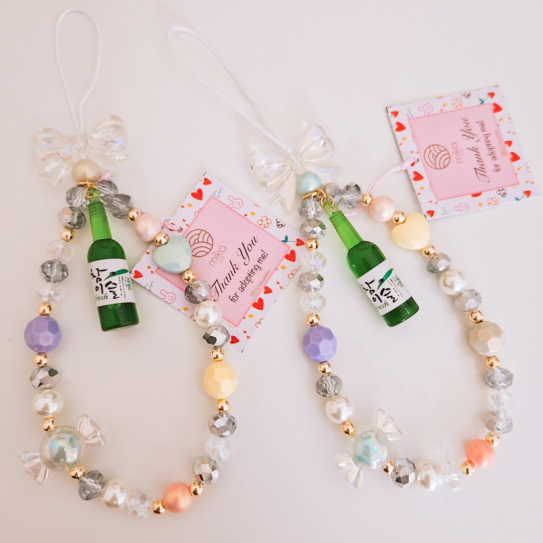 Korean Soju Phone Charm Strap, Miniature Soju Bottle Keychain Charm ...