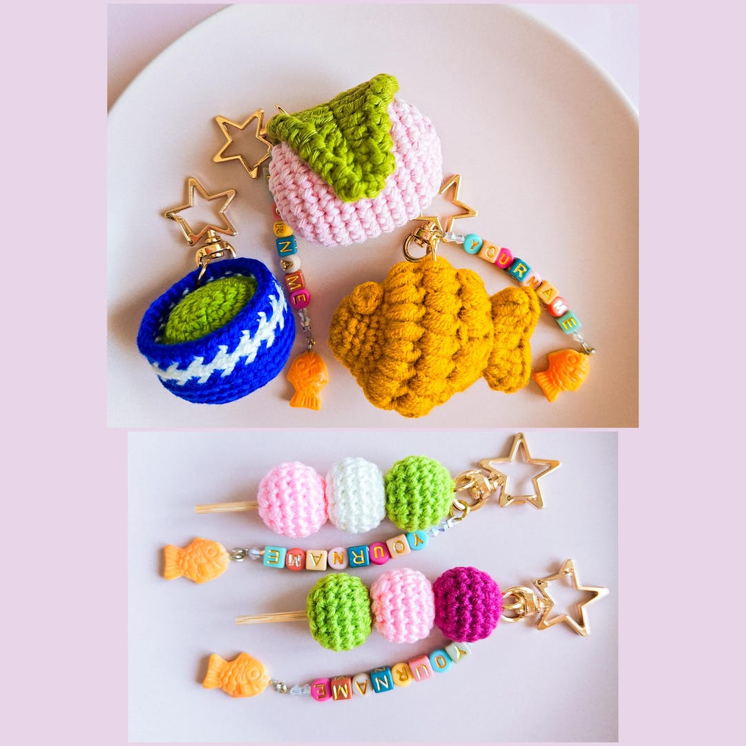 Cute Japanese Crochet Taiyaki, Matcha Tea, Dango, Sakura Mochi, Custom ...