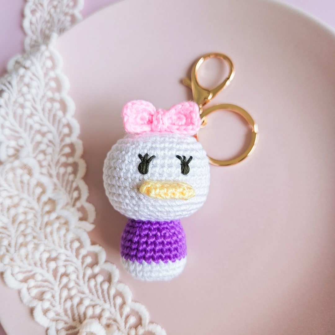 Crochet Keychain Cartoon Duck With Pink Bow, Crochet Amigurumi Duck ...
