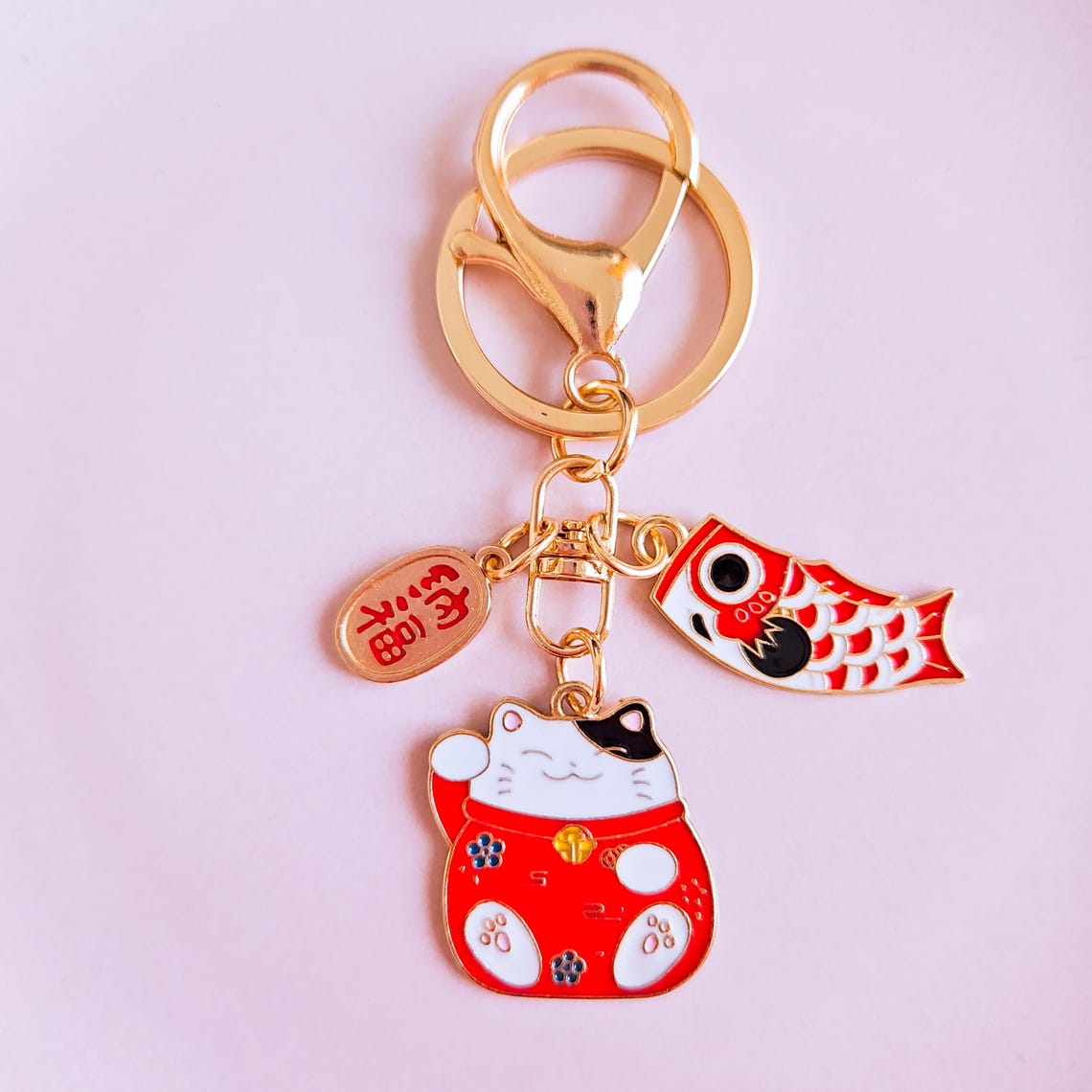 SET OF 2 Japanese Neko Lucky Cat Keychains, Japanese Good Luck Charm ...