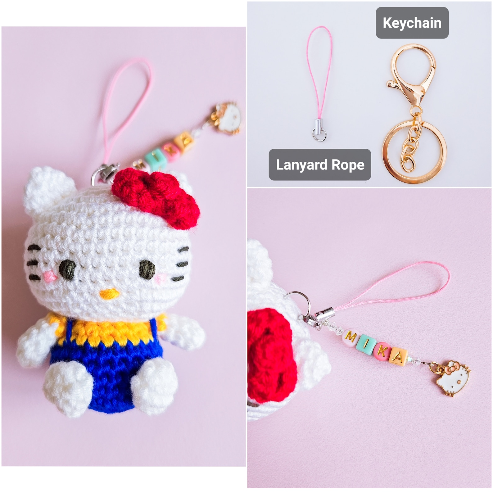 Personalized Name Keychain With Crochet Japanese Kawaii Characters ...